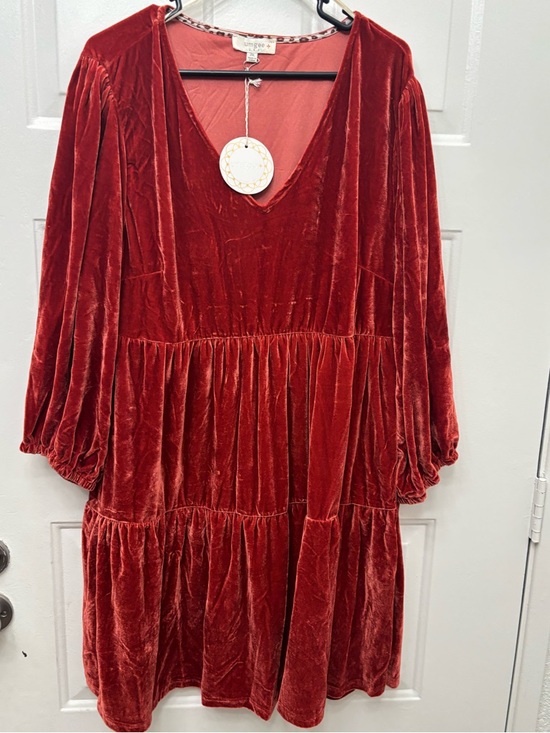Umgee | Dresses | Umgee Rust Red Velvet Vneck Tiered Dress | Poshmark